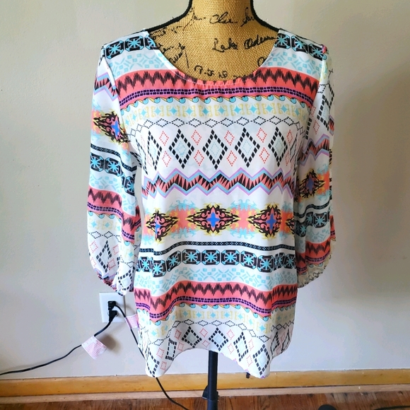 Rachel Kate | Tops | Rachel Kate Boho Multicolored Scoop Neck Blouse S ...